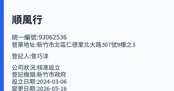 順風行的照片-統編 93062536(新竹市) 公司登記資料與營業項目詳細圖表