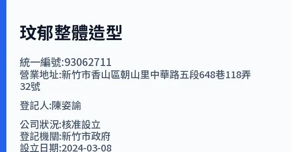 玟郁整體造型的照片-統編 93062711(新竹市) 公司登記資料與營業項目詳細圖表