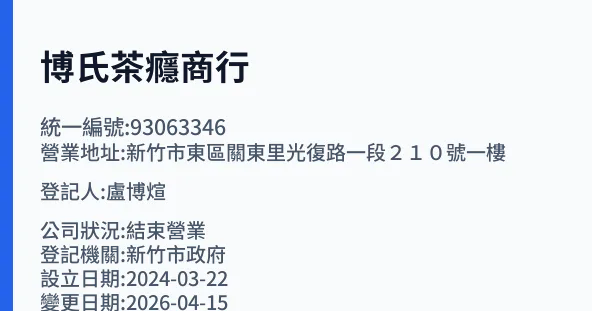 博氏茶癮商行的照片-統編 93063346(新竹市) 公司登記資料與營業項目詳細圖表