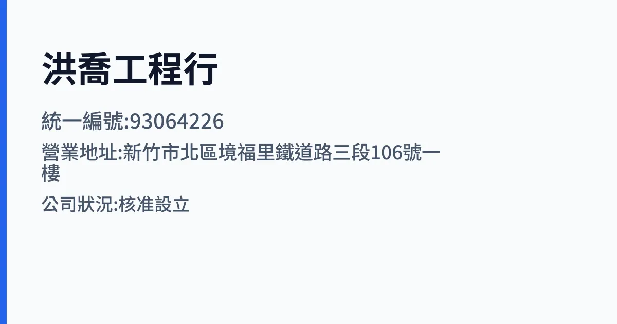 洪喬工程行 - 統編 93064226(新竹市) 公司登記資料與營業項目詳細圖表