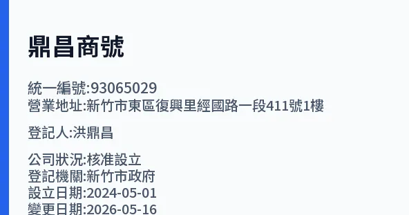 鼎昌商號的照片-統編 93065029(新竹市) 公司登記資料與營業項目詳細圖表