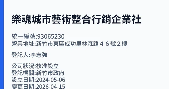樂魂城市藝術整合行銷企業社的照片-統編 93065230(新竹市) 公司登記資料與營業項目詳細圖表