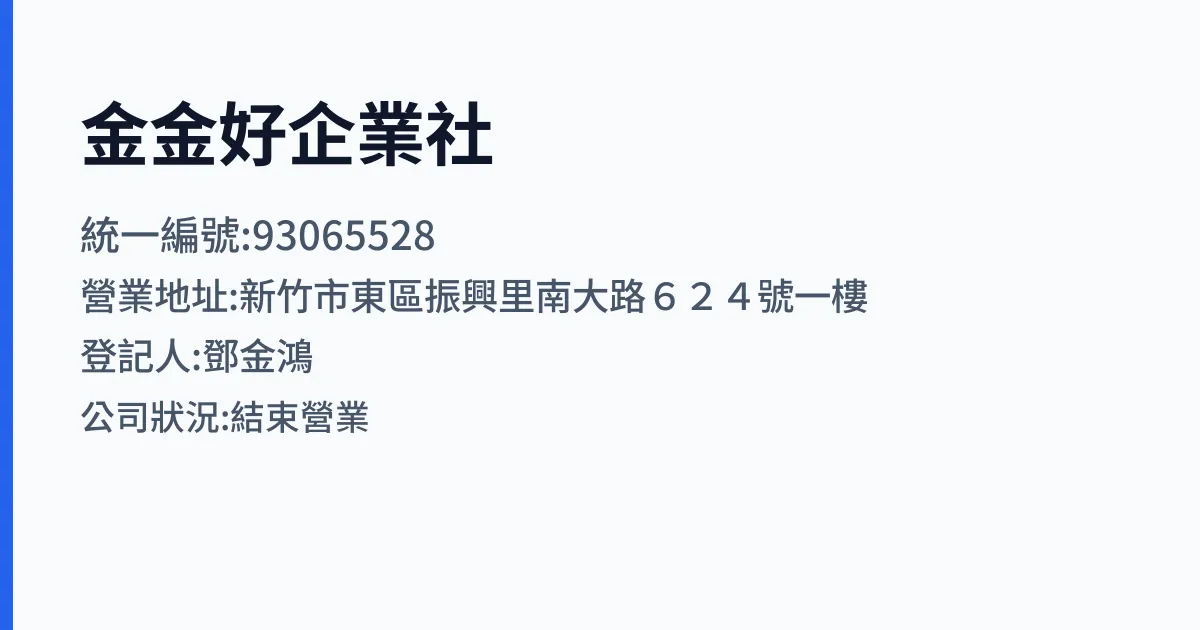 金金好企業社 - 統編 93065528(新竹市) 公司登記資料與營業項目詳細圖表