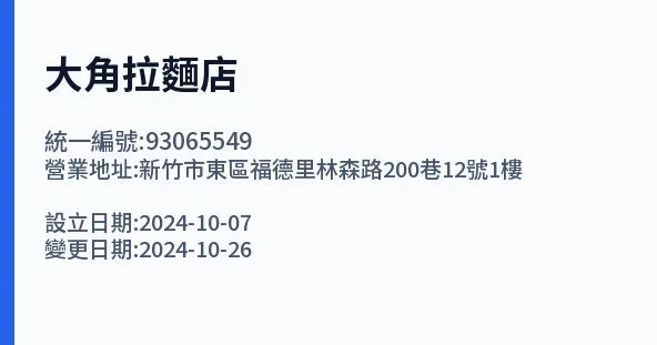 大角拉麵店的照片-統編 93065549(新竹市) 公司登記資料與營業項目詳細圖表