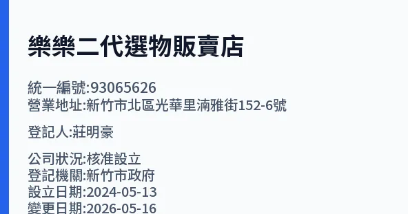 樂樂二代選物販賣店的照片-統編 93065626(新竹市) 公司登記資料與營業項目詳細圖表