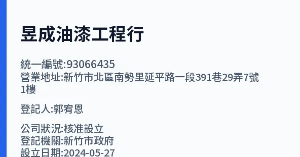 昱成油漆工程行的照片-統編 93066435(新竹市) 公司登記資料與營業項目詳細圖表