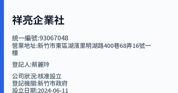 祥亮企業社的照片-統編 93067048(新竹市) 公司登記資料與營業項目詳細圖表