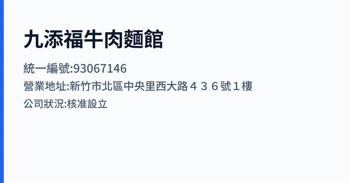 九添福牛肉麵館 - 統編 93067146(新竹市) 公司登記資料與營業項目詳細圖表