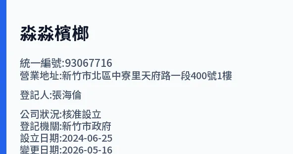 淼淼檳榔的照片-統編 93067716(新竹市) 公司登記資料與營業項目詳細圖表