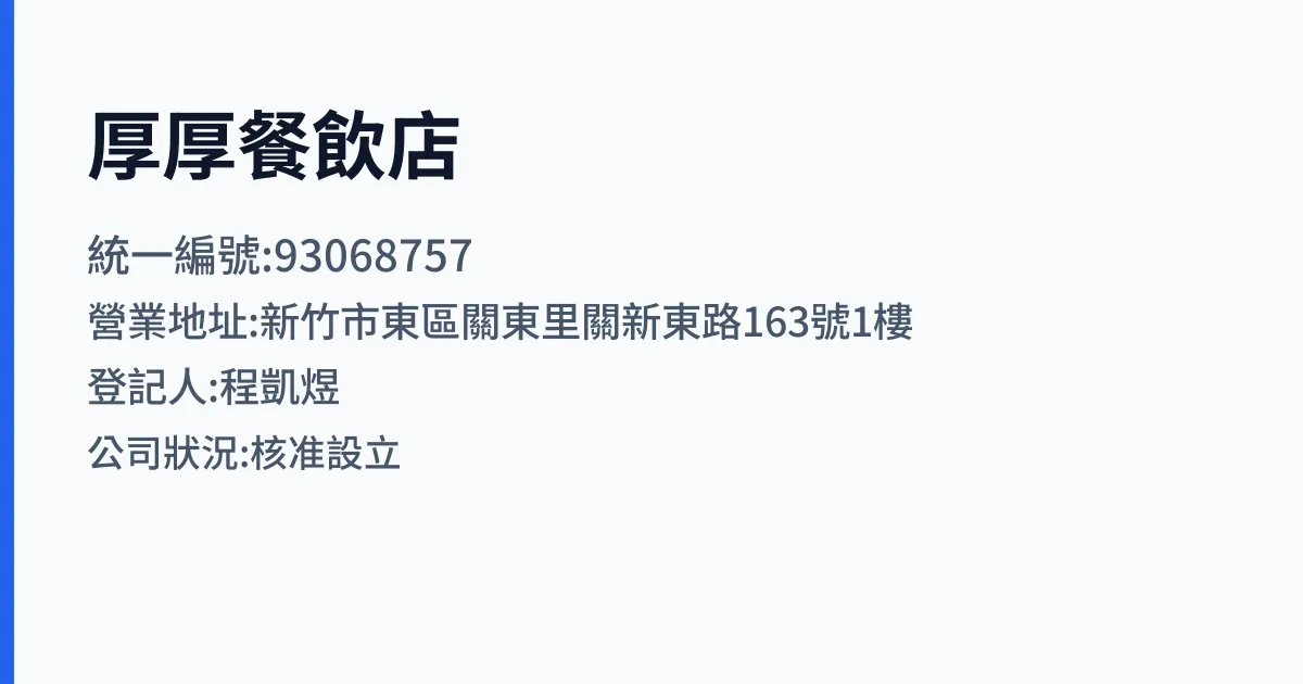 厚厚餐飲店 - 統編 93068757(新竹市) 公司登記資料與營業項目詳細圖表