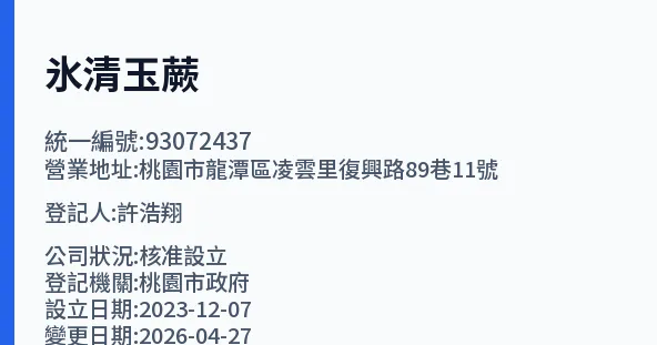 氷清玉蕨的照片-統編 93072437(桃園市) 公司登記資料與營業項目詳細圖表