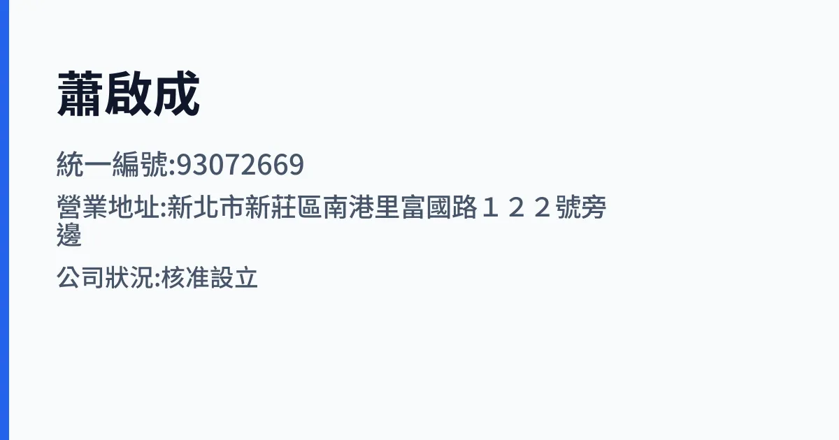 蕭啟成 - 統編 93072669(新北市) 公司登記資料與營業項目詳細圖表