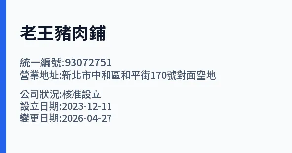 老王豬肉鋪的照片-統編 93072751(新北市) 公司登記資料與營業項目詳細圖表