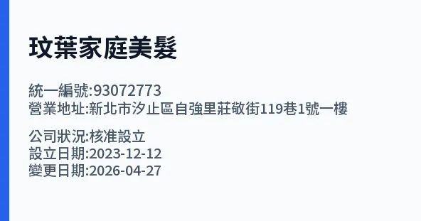 玟葉家庭美髮的照片-統編 93072773(新北市) 公司登記資料與營業項目詳細圖表