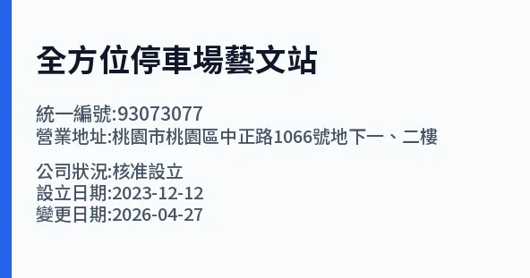 全方位停車場藝文站的照片-統編 93073077(桃園市) 公司登記資料與營業項目詳細圖表