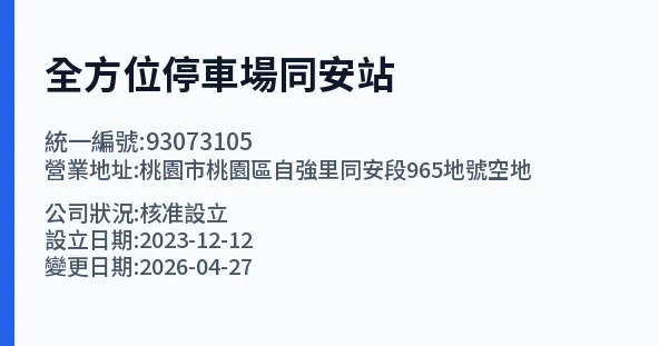 全方位停車場同安站的照片-統編 93073105(桃園市) 公司登記資料與營業項目詳細圖表