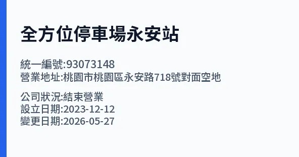 全方位停車場永安站的照片-統編 93073148(桃園市) 公司登記資料與營業項目詳細圖表