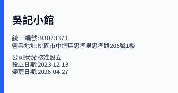 吳記小館的照片-統編 93073371(桃園市) 公司登記資料與營業項目詳細圖表