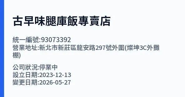 古早味腿庫飯專賣店的照片-統編 93073392(新北市) 公司登記資料與營業項目詳細圖表