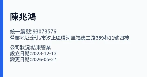 陳兆鴻的照片-統編 93073576(新北市) 公司登記資料與營業項目詳細圖表