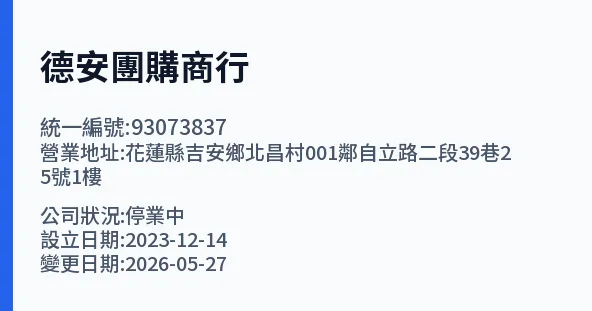 德安團購商行的照片-統編 93073837(花蓮縣) 公司登記資料與營業項目詳細圖表