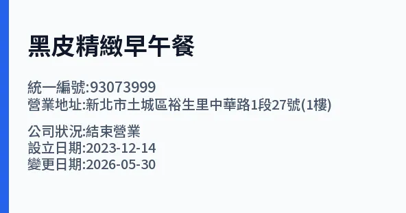 黑皮精緻早午餐的照片-統編 93073999(新北市) 公司登記資料與營業項目詳細圖表