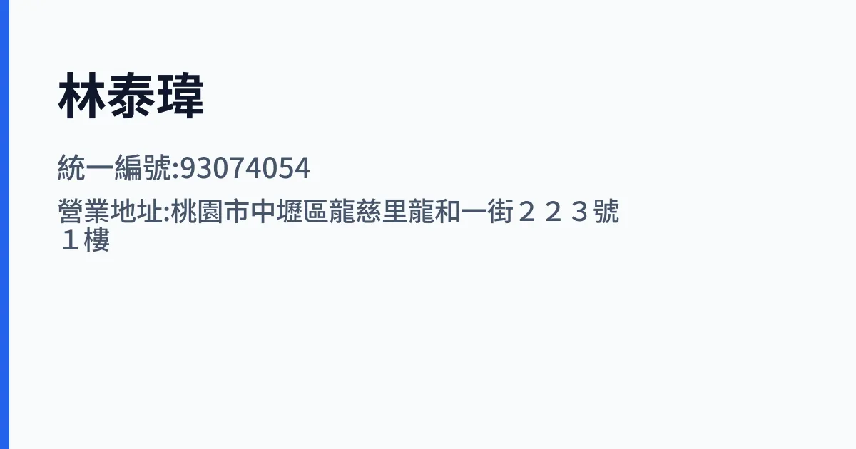林泰瑋 - 統編 93074054(桃園市) 公司登記資料與營業項目詳細圖表