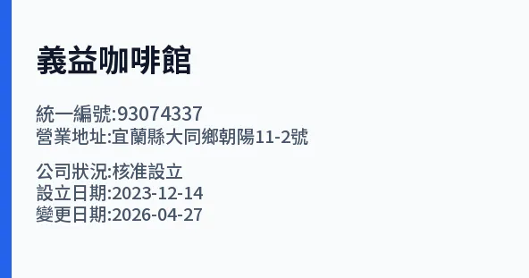 義益咖啡館的照片-統編 93074337(宜蘭縣) 公司登記資料與營業項目詳細圖表