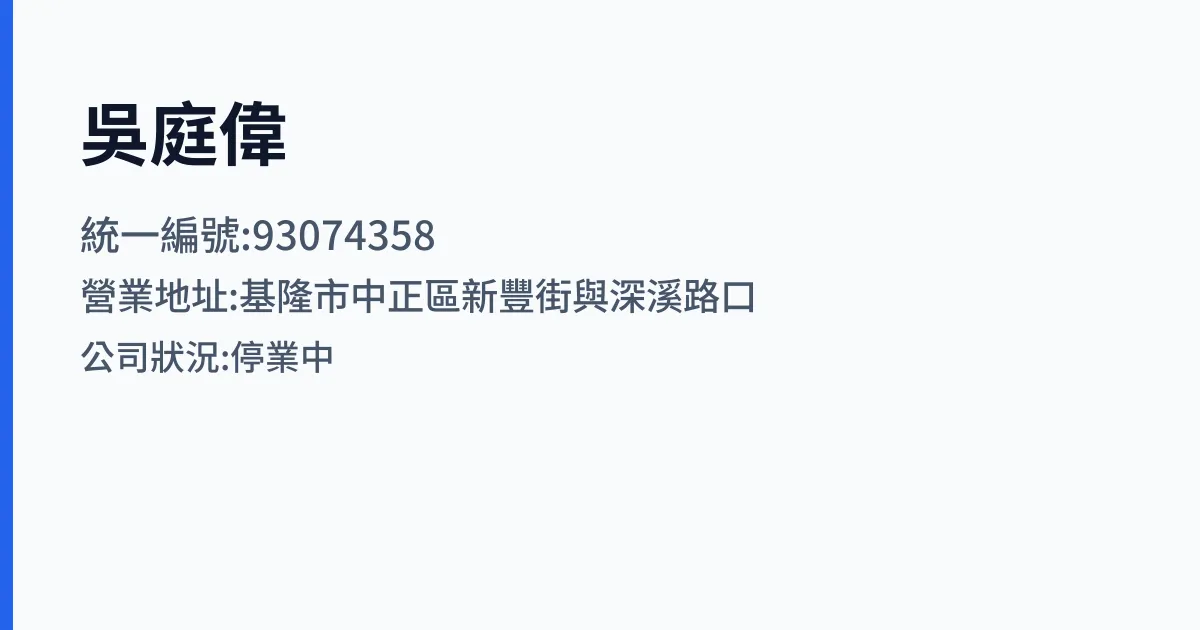 吳庭偉 - 統編 93074358(基隆市) 公司登記資料與營業項目詳細圖表