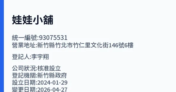 娃娃小舖的照片-統編 93075531(新竹縣) 公司登記資料與營業項目詳細圖表