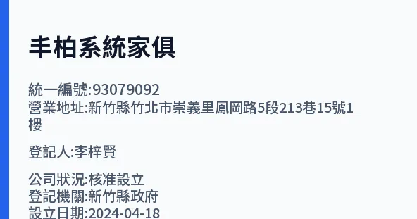 丰柏系統家俱的照片-統編 93079092(新竹縣) 公司登記資料與營業項目詳細圖表