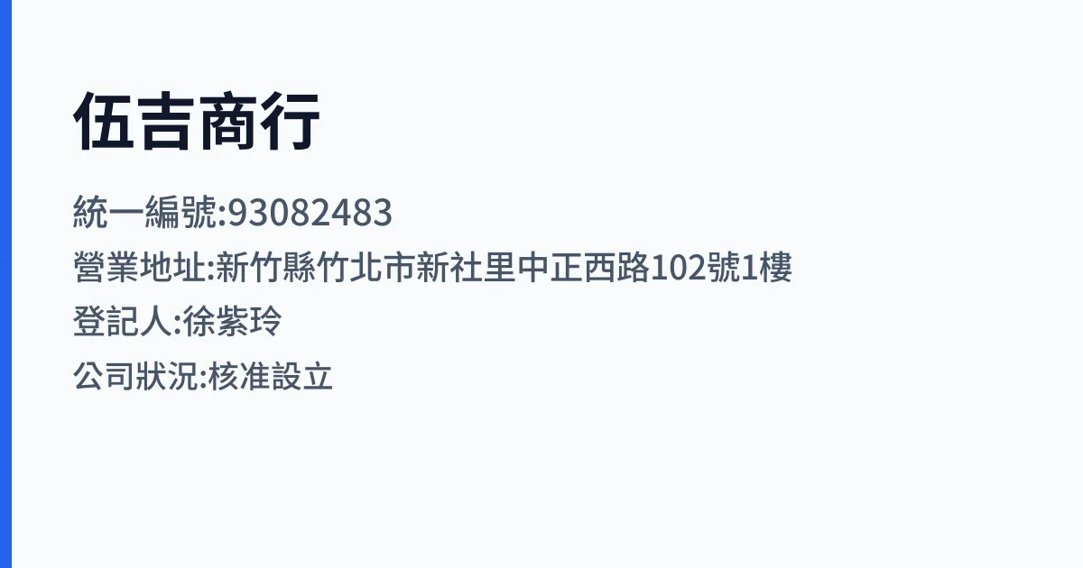 伍吉商行 - 統編 93082483(新竹縣) 公司登記資料與營業項目詳細圖表