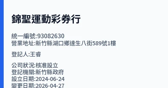 錦聖運動彩券行的照片-統編 93082630(新竹縣) 公司登記資料與營業項目詳細圖表