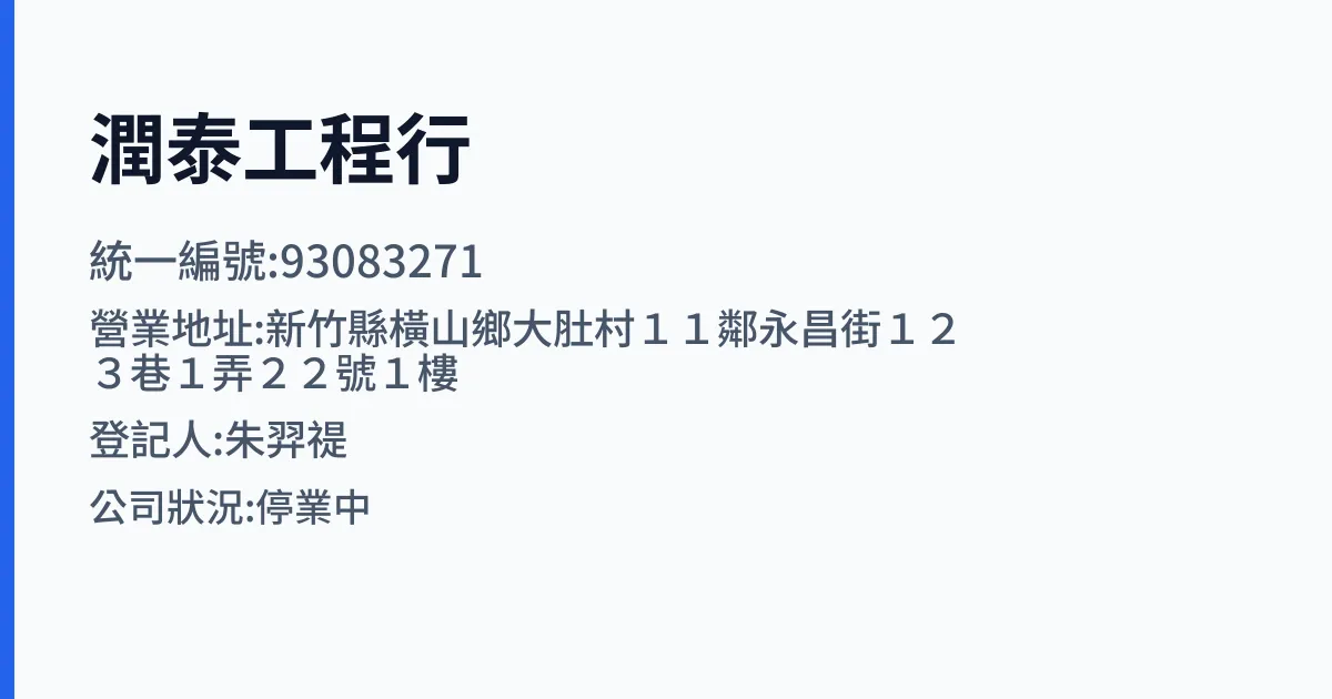 潤泰工程行 - 統編 93083271(新竹縣) 公司登記資料與營業項目詳細圖表