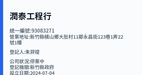 潤泰工程行的照片-統編 93083271(新竹縣) 公司登記資料與營業項目詳細圖表