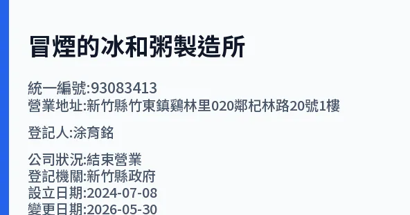 冒煙的冰和粥製造所的照片-統編 93083413(新竹縣) 公司登記資料與營業項目詳細圖表