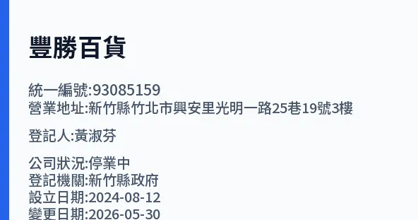 豐勝百貨的照片-統編 93085159(新竹縣) 公司登記資料與營業項目詳細圖表
