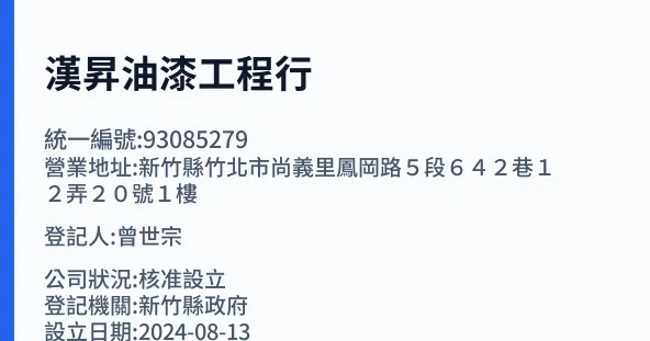 漢昇油漆工程行的照片-統編 93085279(新竹縣) 公司登記資料與營業項目詳細圖表