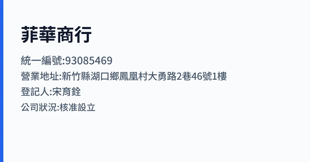 菲華商行 - 統編 93085469(新竹縣) 公司登記資料與營業項目詳細圖表