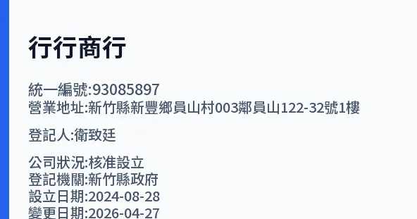 行行商行的照片-統編 93085897(新竹縣) 公司登記資料與營業項目詳細圖表