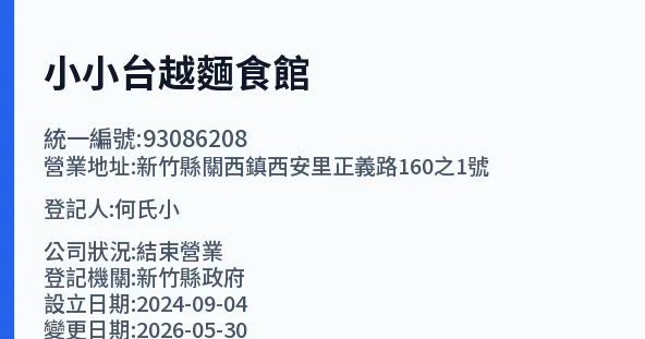小小台越麵食館的照片-統編 93086208(新竹縣) 公司登記資料與營業項目詳細圖表