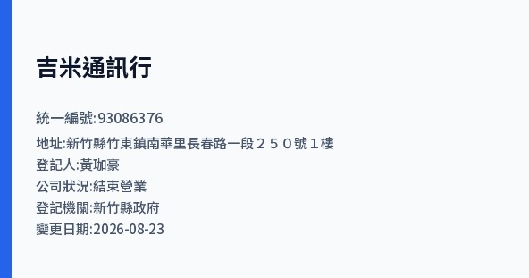 吉米通訊行的照片-統編 93086376(新竹縣) 公司登記資料與營業項目詳細圖表