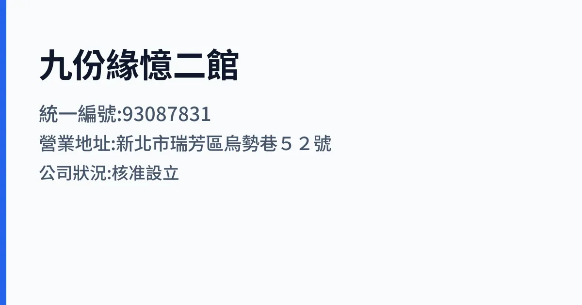 九份緣憶二館 - 統編 93087831(新北市) 公司登記資料與營業項目詳細圖表