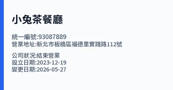 小兔茶餐廳的照片-統編 93087889(新北市) 公司登記資料與營業項目詳細圖表