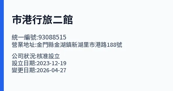 市港行旅二館的照片-統編 93088515(金門縣) 公司登記資料與營業項目詳細圖表