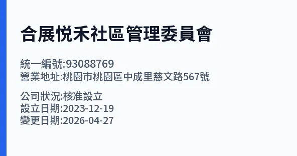 合展悦禾社區管理委員會的照片-統編 93088769(桃園市) 公司登記資料與營業項目詳細圖表