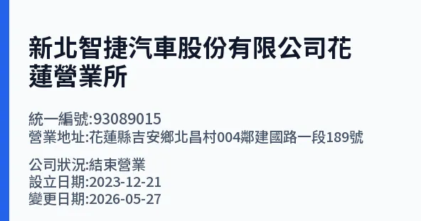 新北智捷汽車股份有限公司花蓮營業所的照片-統編 93089015(花蓮縣) 公司登記資料與營業項目詳細圖表