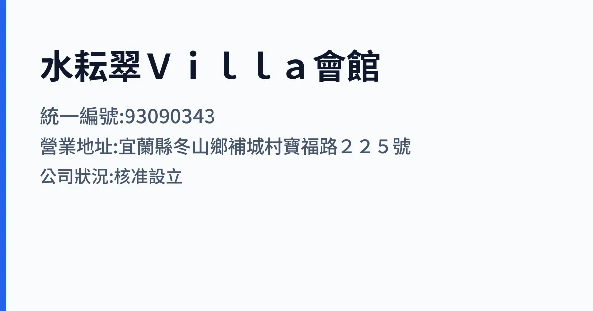 水耘翠Villa會館 - 統編 93090343(宜蘭縣) 公司登記資料與營業項目詳細圖表