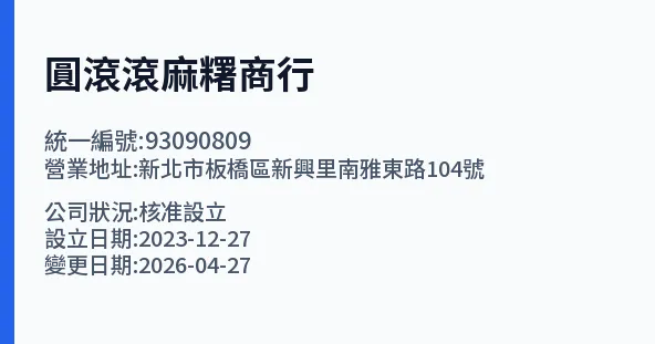 圓滾滾麻糬商行的照片-統編 93090809(新北市) 公司登記資料與營業項目詳細圖表