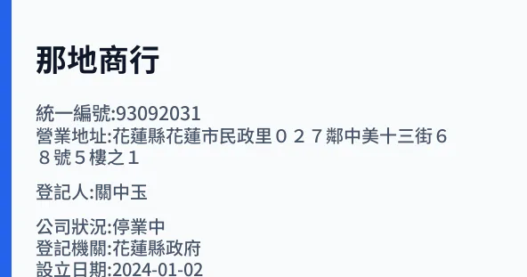 那地商行的照片-統編 93092031(花蓮縣) 公司登記資料與營業項目詳細圖表